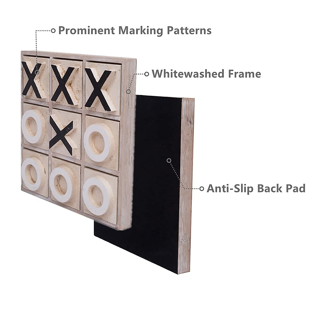 JEVERGN 12.6" Large Wooden Tic Tac Toe Game, Rustic Coffee Table Game, Wood Farmhouse Tic Tac Toe Board Game Decor, Family Games for Adult & Kids, Whitewashed