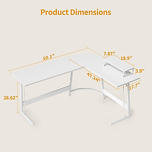 CubiCubi L Shaped Gaming Desk Computer Office Desk, 59 inch Corner Desk with Large Monitor Stand for Home Office Study Writing Workstation, White