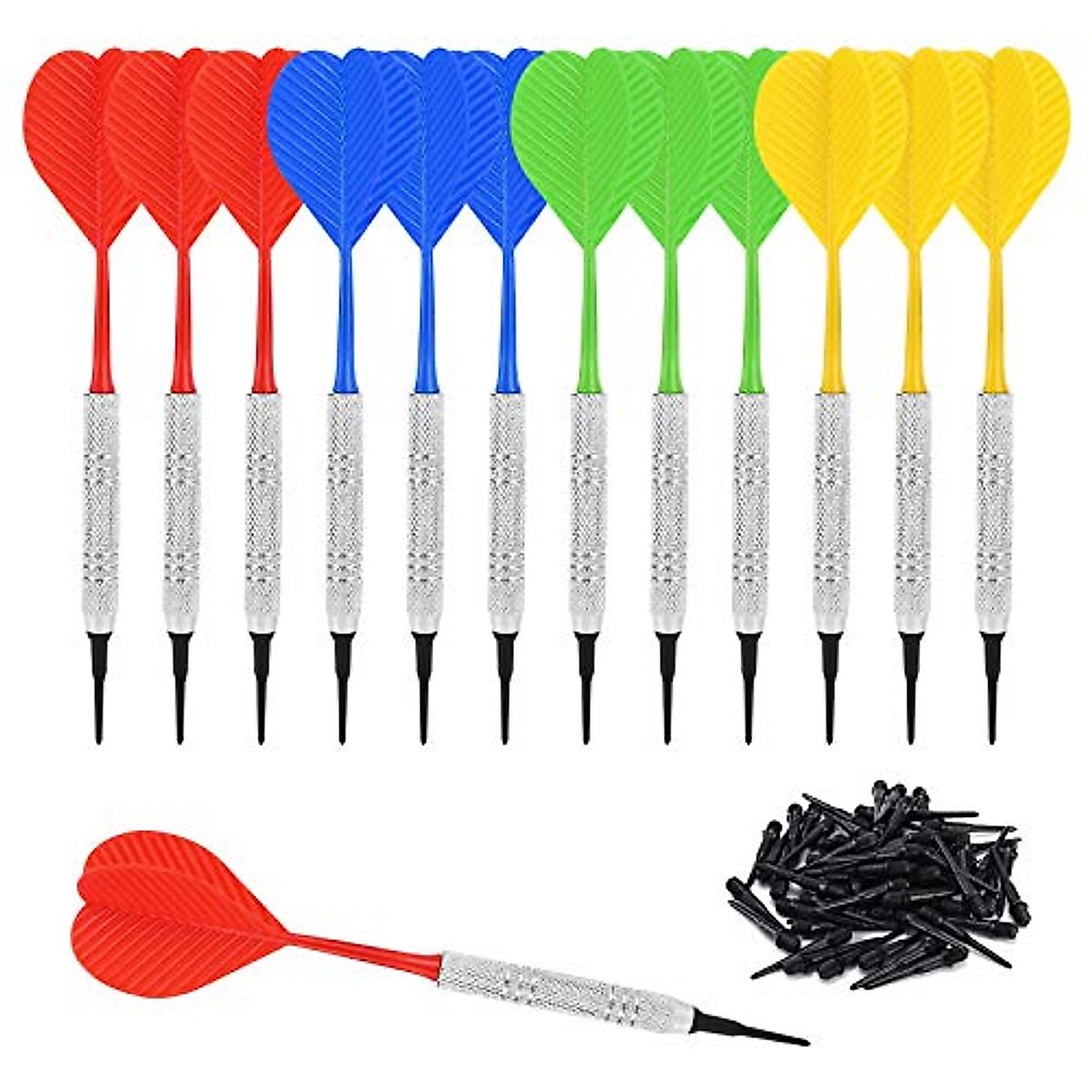 Accmor 12 Pcs Soft Tip Darts, 13g Plastic Tip Darts Set, Attach Extra 100 Black 2BA Replacement Tips, Soft Tip Darts for Electronic/Plastic Dartboard