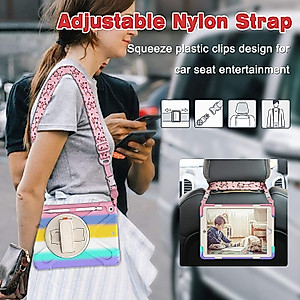 TSQQST iPad 9th 8th 7th Generation Case for Kids Girls 2021 2020 2019 | iPad Case 10.2 Inch Pink Colorful Cute w/Pencil Holder Screen Protector Stand Hand Shoulder Strap for iPad 9th/8th/7th Gen