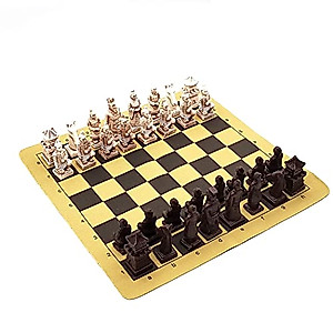 Portable Chess Set,Travel Chess Game,Unique Handmade Chess Pieces and Folding Leather Chessboard for Kids Adults Family Chess