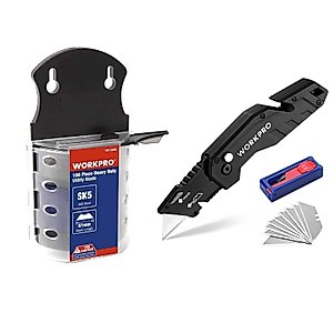 WORKPRO Utility Knife Blades, 100-Pack SK5 Utility Blades & WORKPRO Folding Utility Knife (Black)