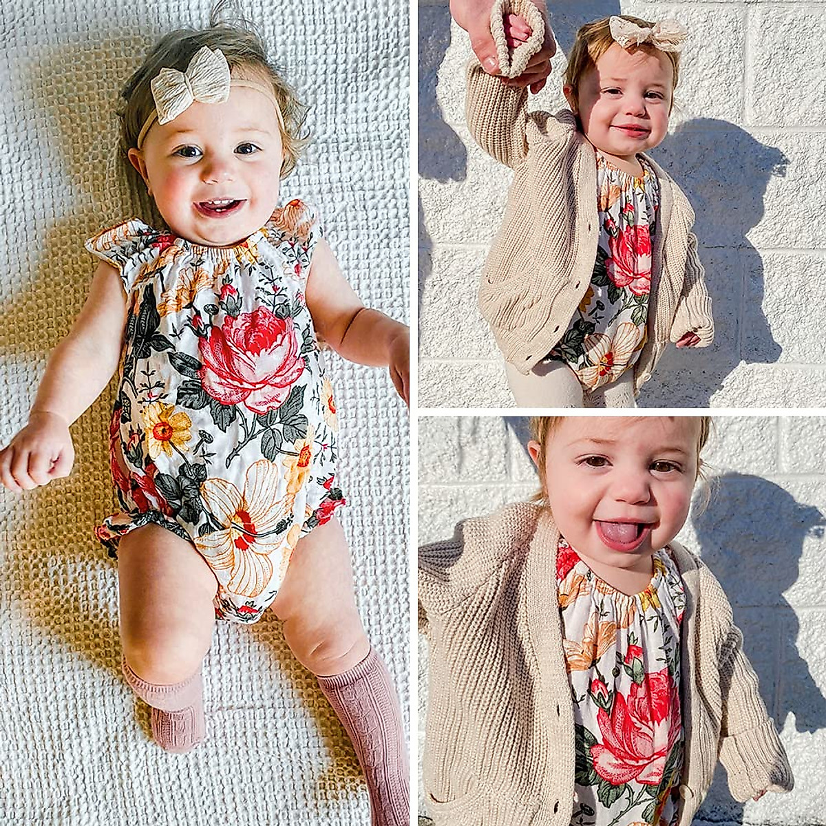 Simplee kids Baby Girls Summer Romper Onesie Infant Newborn Floral Ruffled Sleeveless Bodysuit