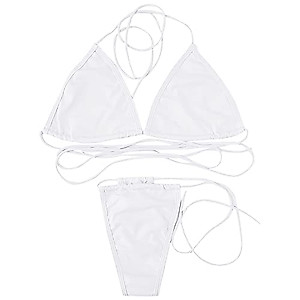 INGWHW Strappy Lingerie Bodysuit, Red Lingerie Top Sexy Women Lingerie Babydoll Lingerie For Women's Split Fashion Solid Color Print Bikini Underwear (With Chest Pad) Pajamas Lengerie (XXL, White)