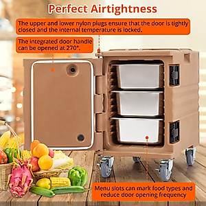 GarveeTech Portable Food Warmer 82Qt - Universal Wheels, Easy Transport, Good Insulation, Strong Sealing, with Double Buckles, Handles & Stackable Design, Ideal for Family Gathering, Canteen, Brown