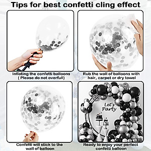 YAOWKY Black and Silver Balloons Garland Arch Kit,124pcs 18 12 10 5 Inch Black White and Silver Confetti Latex Balloons for Happy New Years Eve Party, Graduation, Wedding, Birthday Party Decorations