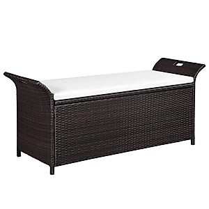 vidaXL Storage Bench w/Cushion 54.3" Poly Rattan Brown Chair Seat Furniture