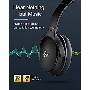 INFURTURE Active Noise Cancelling Headphones with Microphone, Wireless Over Ear Bluetooth Headphones-Black and Pink