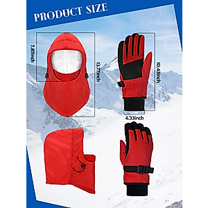 Kids Winter Windproof Waterproof Hat and Ski Snowboard Gloves, Breathable Lined Winter Cold Weather Gloves Unisex Children Heavyweight Balaclava, Ski Mask Thick Warm Fleece Face Cover for Kids Unisex