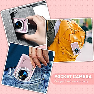 Digital Camera, FHD 4K Point and Shoot Camera with 2.88' IPS Screen, 48MP 4K Video, 16X Zoom, Macro Mode, Flash - Compact Beginner Camera for Teens, Pink