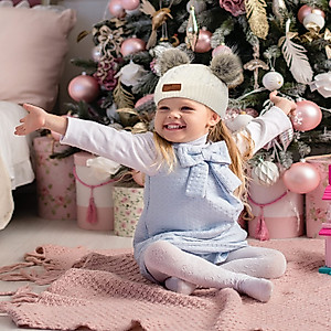 Baby Beanie Hat Double Pom Pom Toddler Beanies Warm Knit Infant Winter Hat Caps for Kids Boys Girls White