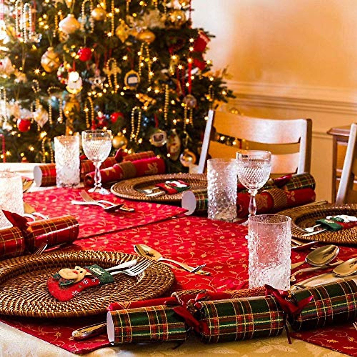 4 Pack of Christmas Cutlery Set, Snowman Santa Moose Knife and Fork Bag Cover Flatware Silverware Holders Xmas New Year Party Table Decoration Ornaments Socks