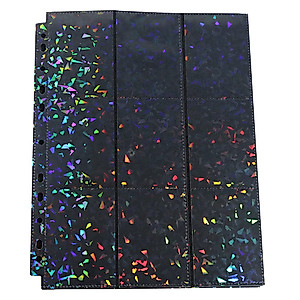 30PCS Holographic Trading Card Sleeve Pages Gemstone Foil Card Sleeves TCG&Photo 9 Pockets Fit 3 Ring Binder Pages (Side Loading Black Pages)