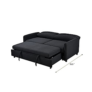 ERYE 3-in-1 Tufted Futon Loveseat Convertible Sleeper Bed W/Pull Out Sleep Daybed, Functional Reclining Backrest Love Seat Sofa & Couch for Living Room Sofabed, Queen, Black W/ 2 Pillows