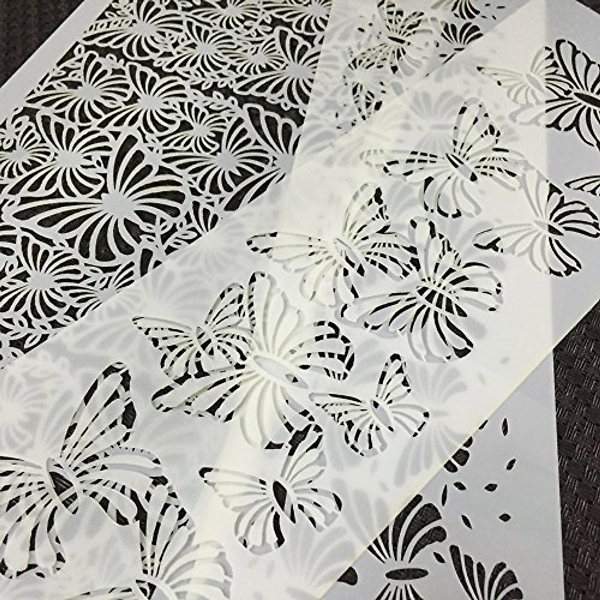 ART Kitchenware 3pcs/set Butterflies Stencil for Cake Side Decoration Fondant Wedding Cake Decorating Stencil Mold Icing Royal Stencil Tool ST-828 Beige/Semi-Transparent