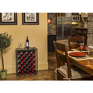Mango Steam 32 Bottle Wine Rack with Glass Table Top Free Standing, Black