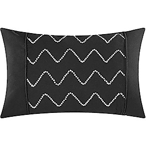 Chic Home 4 Piece Daya Pinch, Ruffled and Pleated Complete Queen Duvet Cover Set Black Shams and Decorative Pillows Included