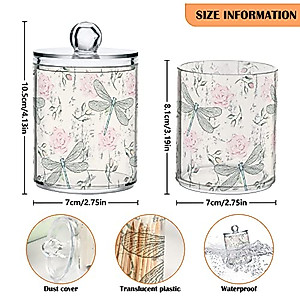 DOMIKING 4 Pack Acrylic Organizer for Cotton Ball Floss Picks Hair Clips Roses Buds Dragonflies Clear Plastic Vanity Canister Cotton Ball Holder Dispenser Bathroom Storage Essentials
