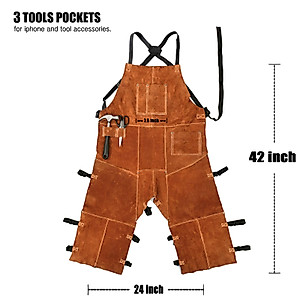QeeLink Leather Welding Work Jacket with Split Leg Apron Flame-Resistant Heavy Duty Split Cowhide Leather Welder Jackets with Welding Apron for Men & Women, X-Large
