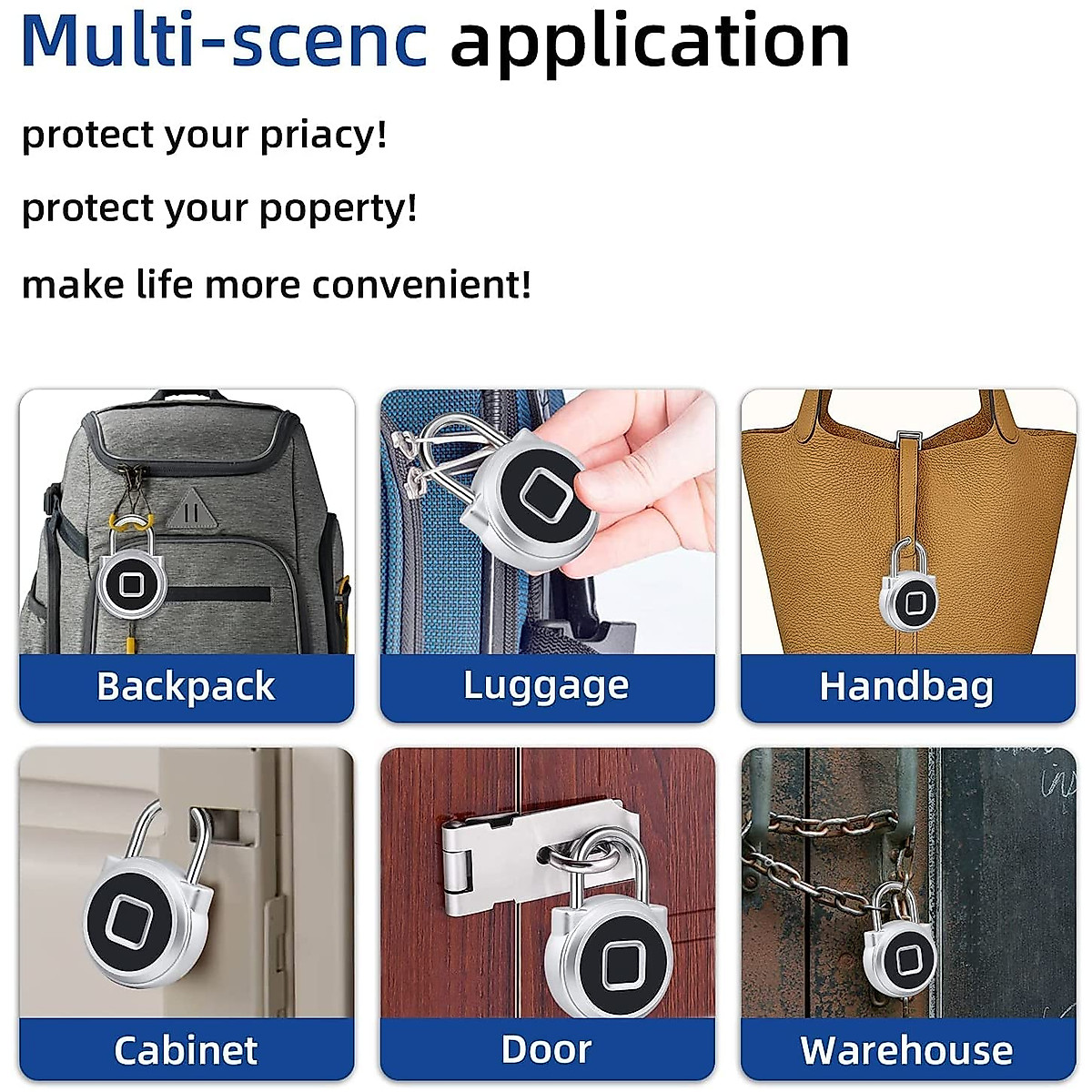 Fingerprint Lock, Dhiedas Gym Lock, Bluetooth Lock, Small Fingerprint Padlock with Keyless, Weatherproof Smart Lock for Gym Locker School Suitcase Cabinet Luggage Storage and Fence