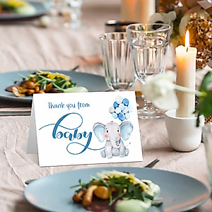 Zhanmai 50 Sets Baby Shower Thank You Cards Elephant Themed 50 Baby Shower Thank You Notes with 50 Envelopes and Stickers Baby Shower Card Baby Gift Boy Card for Baby Shower Gender Reveal Party (Blue)