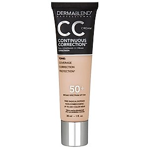 Dermablend Continuous Correctionâ„¢ Tone-Evening CC Cream Foundation SPF 50+, Full Coverage Foundation Makeup & Color Corrector, Non-Comedogenic , 1 Fl Oz (Pack of 1)