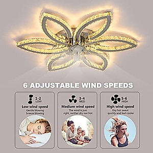 BOMIFANL Crystal Ceiling Fans with Lights,34" bladeless Ceiling Fan with Light,6-Speed Low Profile Ceiling Fan, Dimmable LED Fan Chandelier for Living Room Bedroom