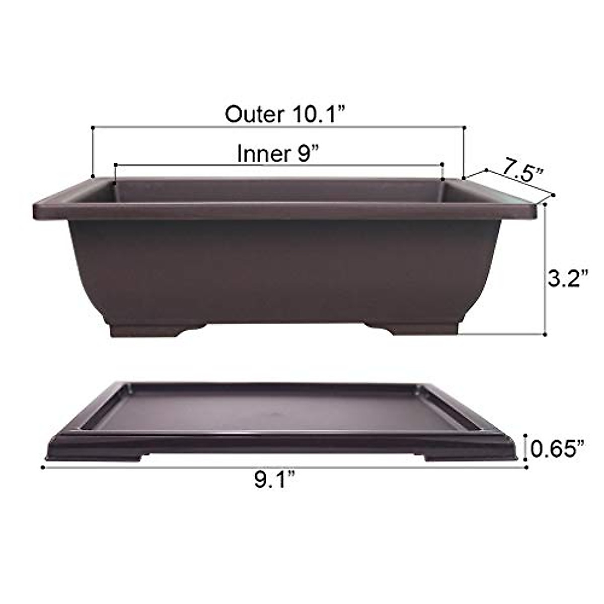 MUZHI 3PCS Large Rectangular Bonsai Tree Pots Planters with Tray 10"