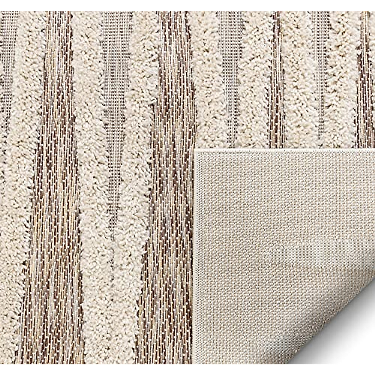 Well Woven Bergen Beige Flat-Weave Hi-Low Pile Geometric Stripes Moroccan Tribal Area Rug 8x10 (7'10" x 9'10")