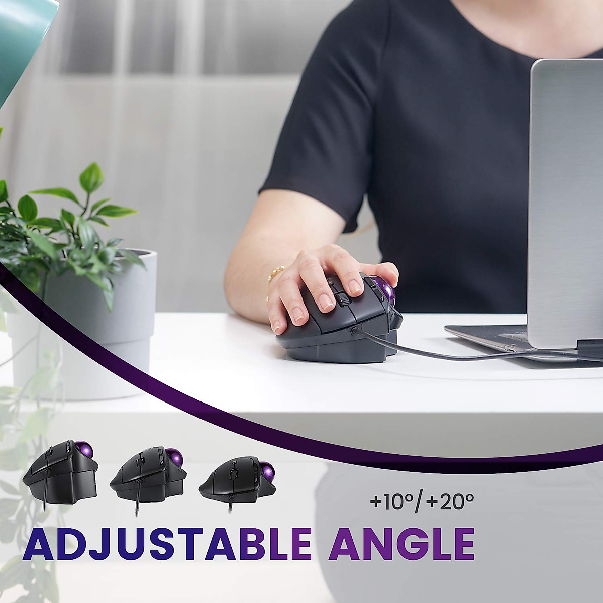 Perixx PERIMICE-520 Wired USB Ergonomic Programmable Trackball Mouse, Adjustable Angle, 8 Button Design, Black (PM-520-11447)