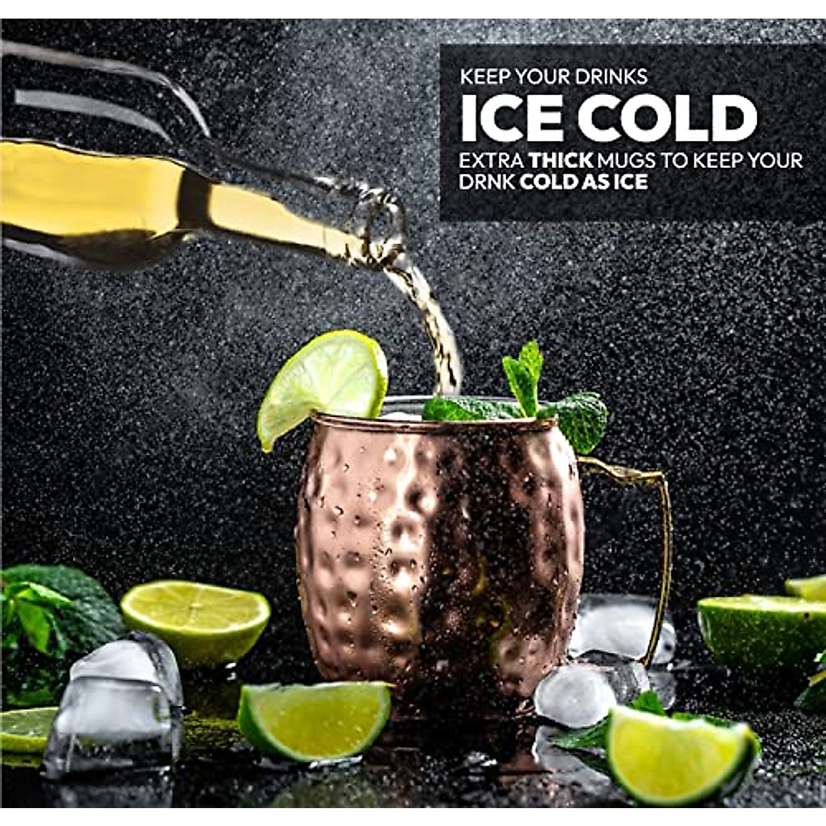 ARTISANS VILLAGE Moscow Mule Mugs | Set of 4 | Stainless Steel Lining | Pure Copper Plating | 100% Handcrafted Hammered Cups | Size 16 oz | With Premium Straws and Shot Glass