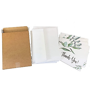 25 Greenery Thank You Cards (Flat not Foldable) With 25 Envelopes For Weddings, Engagements, Birthday, Baby or Bridal Shower, Housewarming Thanks Invites.