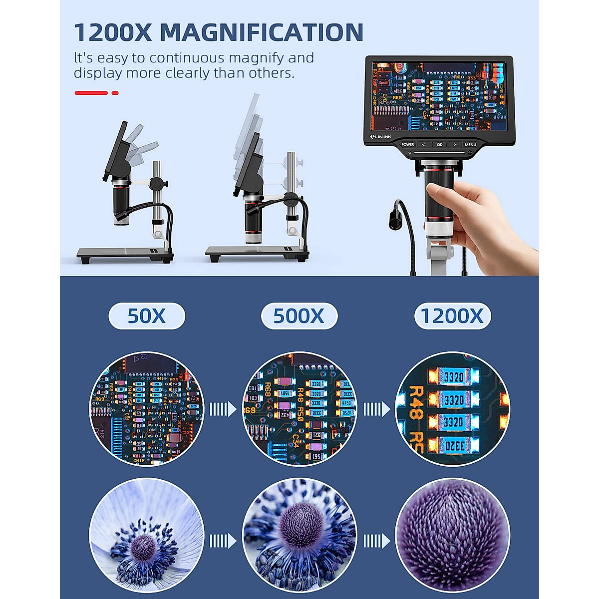 Digital Microscope,LLIMINK LM700 Coin Microscope 1200X,16MP Coin Micro Soldering Microscope with 7inch HDMI FHD IPS Screen,Dual Touch Dimming,Windows/Mac OS/TV Compatible,32GB