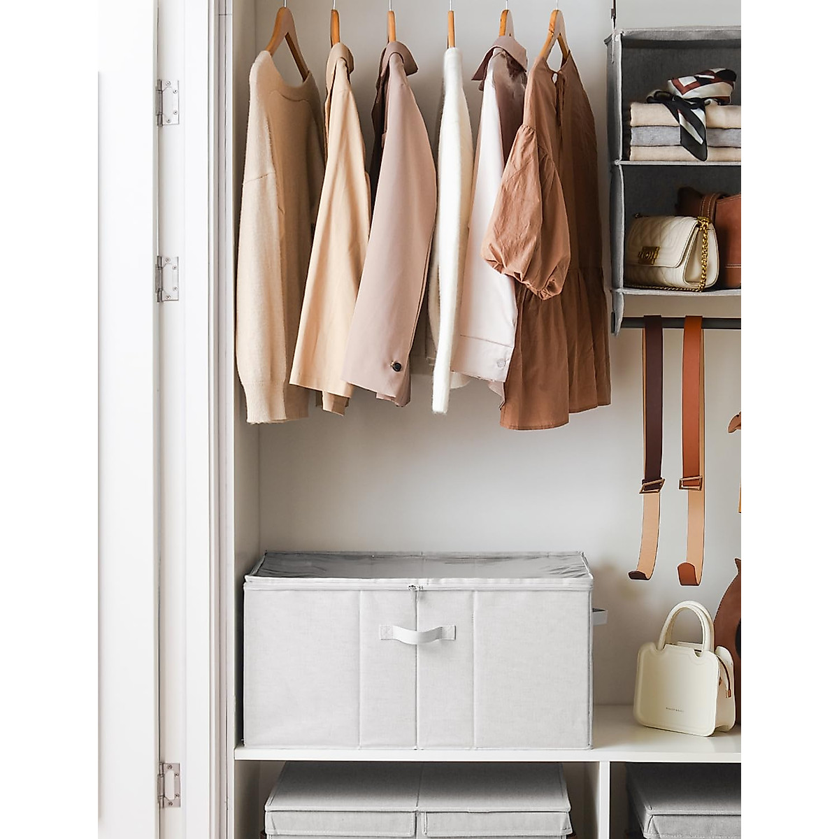 StorageWorks Shoe Organizer for Closet, Extra Large Fabric Shoe Storage Bins with Clear Cover, Adjustable Dividers for Shoe Storage, Grey, 1-Pack, Fits up to 24 Pairs