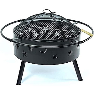 LEAYAN Garden Fire Pit Portable Grill Barbecue Rack Fire Pit Grill Wood Burning - 28 Inch Large Bonfire Patio Backyard Firepit Large for with Round Spark with Cover BBQ Cooking for Camping Backyard