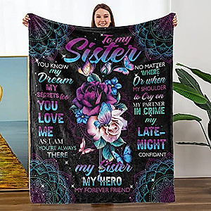 Sister Gifts, Mothers Day Birthday Gifts for Sister, Gifts for Sister from Sister Brother - My Hero, Soft Bed Flannel Blanket 55”x70(to Sister Gifts)