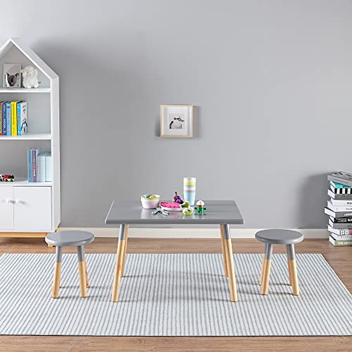ACEssentials Kids Dipped Table and Stool Set, Gray