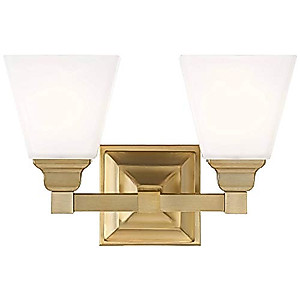 Regency Hill Mencino Opal Modern Wall Mount Light Warm Brass Gold Metal Hardwired 12 1/2" Wide 2-Light Fixture Etched Glass Shade for Bedroom Bathroom Vanity Reading Living Room Hallway