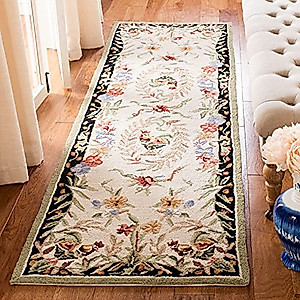 SAFAVIEH Chelsea Collection 2'6" x 10' Cream / Black HK92A Hand-Hooked French Country Wool Runner Rug