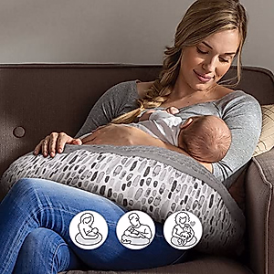 Boppy Nursing Pillow Luxe Support , Gray Brushstroke Pennydot, Ergonomic Nursing Essentials for Bottle and Breastfeeding, Firm Fiber Fill, with Soft Removable Nursing Pillow Cover, Machine Washable