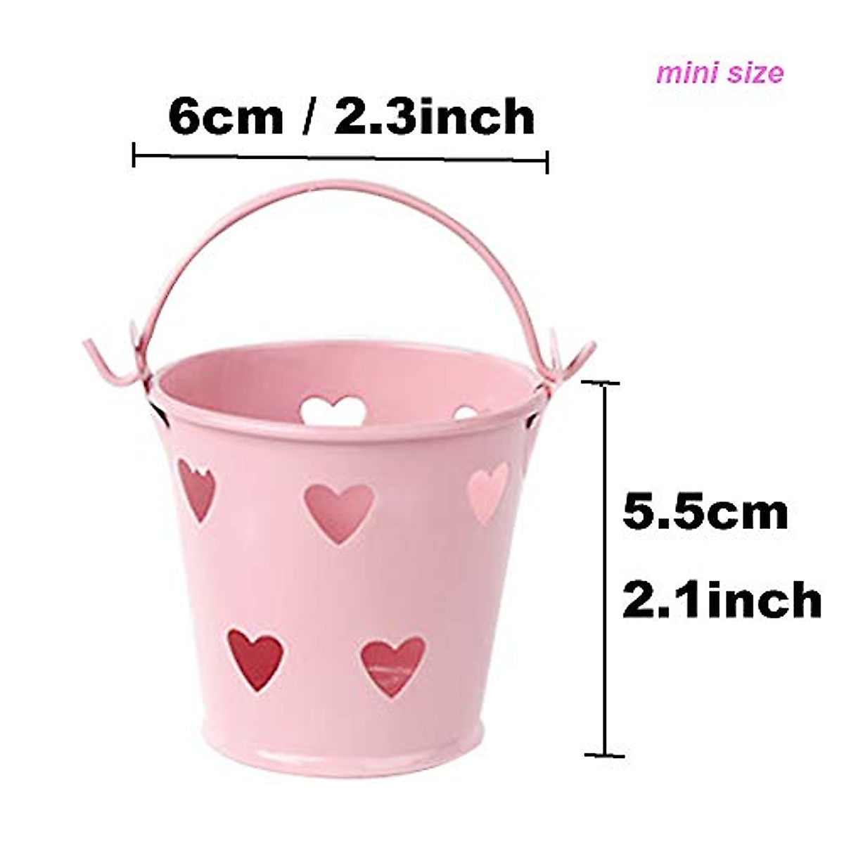 Hollow Heart Mini Tin Candy Buckets Pink Mini Cute Metal Buckets Pack of 5 (Pink-5pcs)