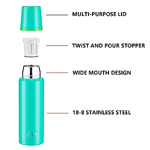 ZLINS Stainless Steel Sports Water Bottle 18oz Vacuum Insulated - Double Wall Hot Cold Thermos Wide Mouth Flask - Leak-Proof TRAVEL MUG for Coffee, Tea, Carbonated Drinks BPA Free(Green)