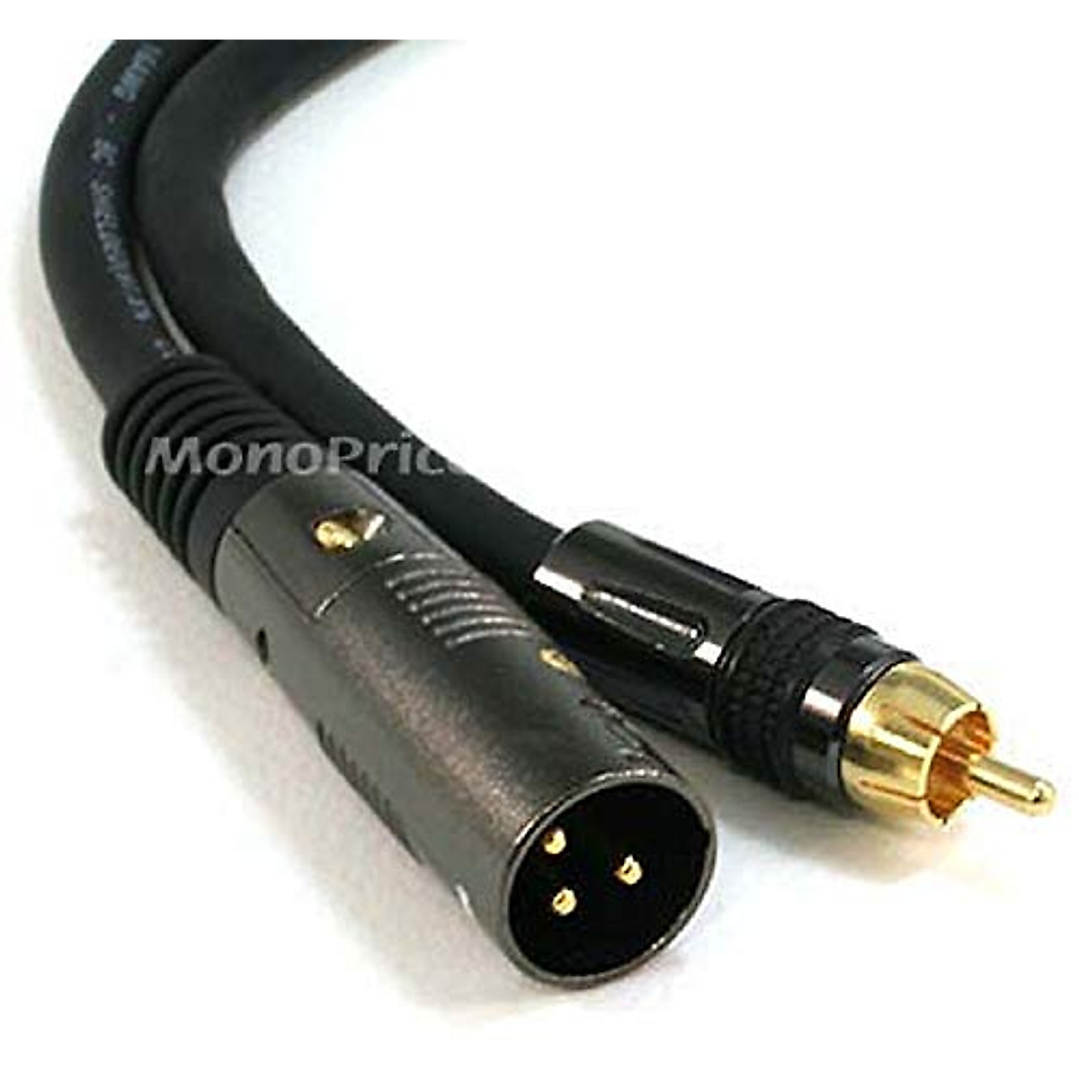 Monoprice XLR Male to RCA Male Cable - 1.5 Feet - Black With E21Gold Plated Connectors | 16AWG Shielded Twisted Pair Oxygen-Free Copper Braid Conductors - Premier Series