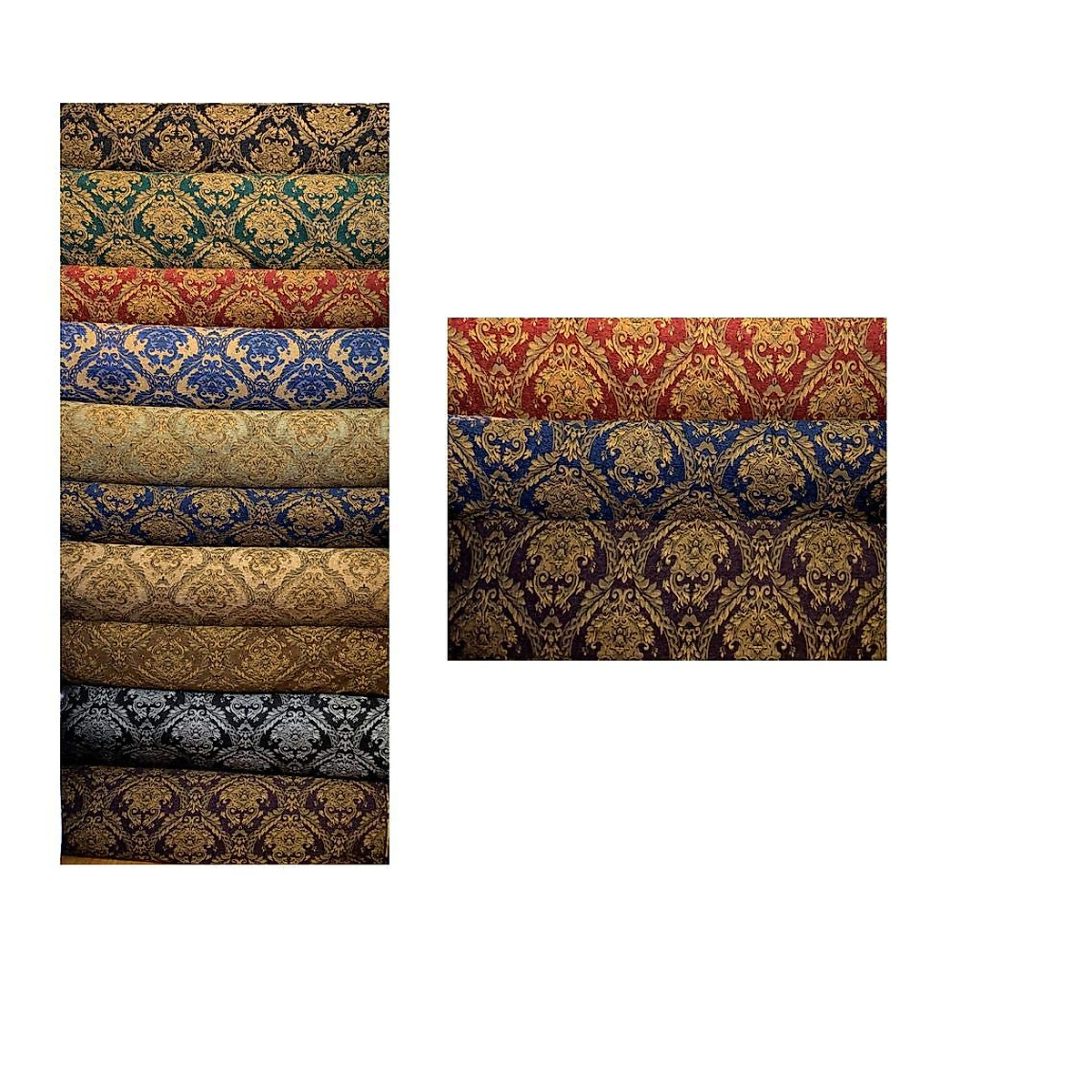 Damask Tapestry Chenille Fabric - Upholstery Fabric, 60" Width - Sold by The Yard (Dark Red/Gold)