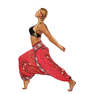 BarbedRose Women's Loose Baggy Gypsy Hippie Boho Yoga Pants Bohemian Beach Harem Trousers Jumpsuit,Tribal Chakra