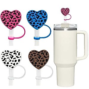 10mm Straw Cover for Stanley 40oz & 30oz Tumbler, Amreich Straw Covers Straw Topper Heart Design Silicon Straw Cap Straw Tips Lids Cute Straw Protector Straw Decorations