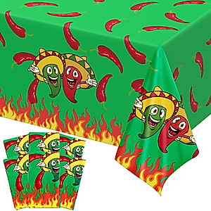 Plastic Chili Pepper Tablecloth Cinco De Mayo Table Cover Disposable Red Chili Decorations Supplies for Rectangular Table Chili Cook Off Party 54 x 108 Inch(6 Pieces)