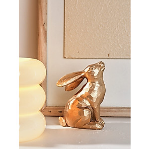 DN DECONATION Golden Polyresin Bunny Decor Rabbit Figurines, Easter Bunny Statue Set of 3 for Spring Tabletop Decor
