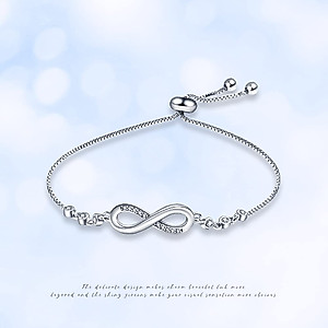 KUNSIR Slider Charm Cubic Zirconia Bracelet in 925 Sterling Silver, Mother's Day Bracelets…