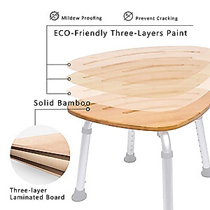 SUMGREEN Adjustable Bamboo Shower Seat, Waterproof Fanshaped Shower Stool for Elderly and Adults W/Slip-Resistant Rubber, 19.7" Lx 13.7" Wx （14"-20.7"） H (Wooden)